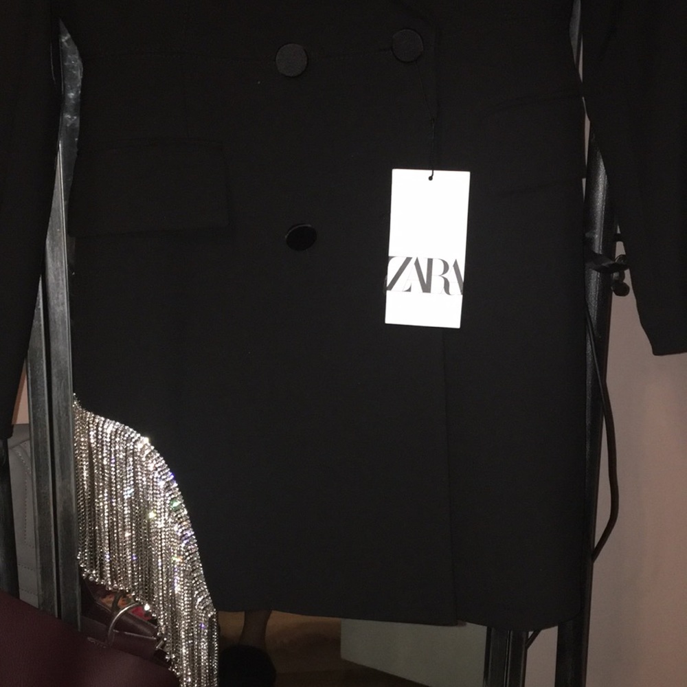 Zara Limited Edition Blazer Dress W/ Rhinestone Fring… - Gem